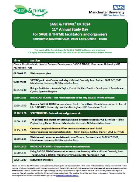 Study Day programme announced | SAGE & THYME